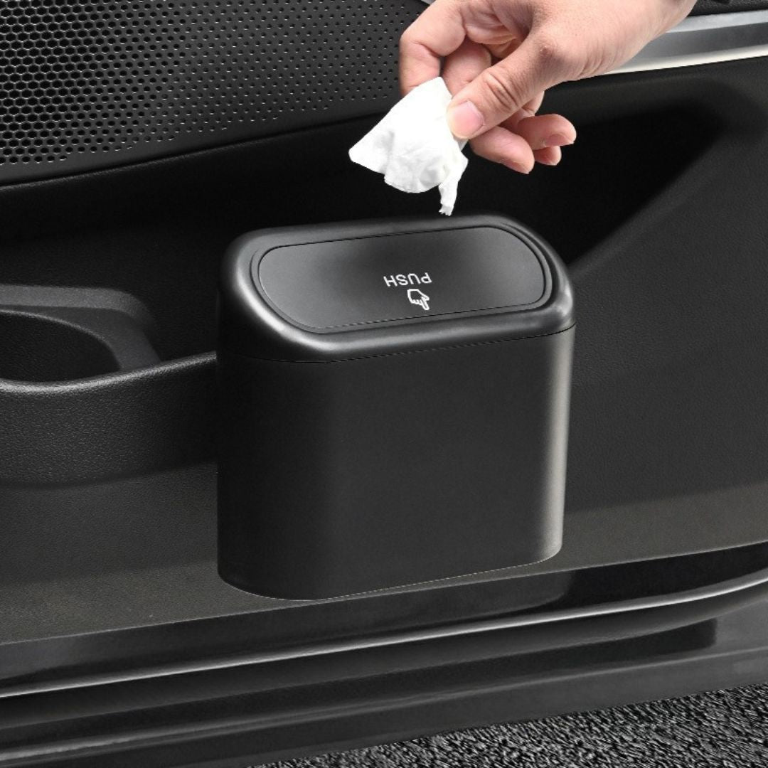 Mini Push Trash Bin For Car Or Desk - Black Waste Bin | Cupindy