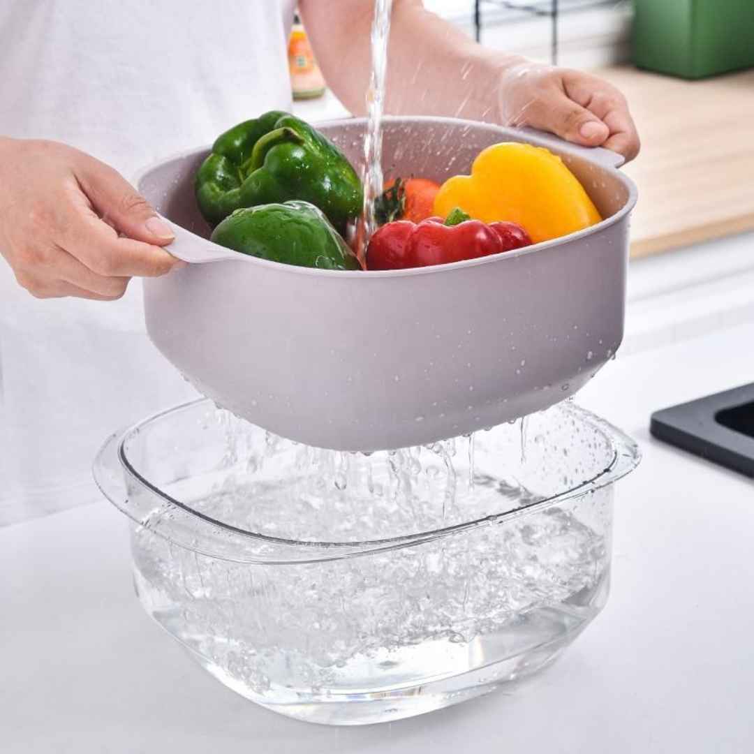 Plastic Double Layer Square Colander with Bowl – For Washing Vegetables