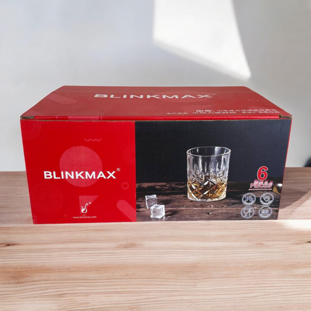 Blinkmax Glass Set Of 6 | 343 ml Crystal-Cut Design | Cupindy
