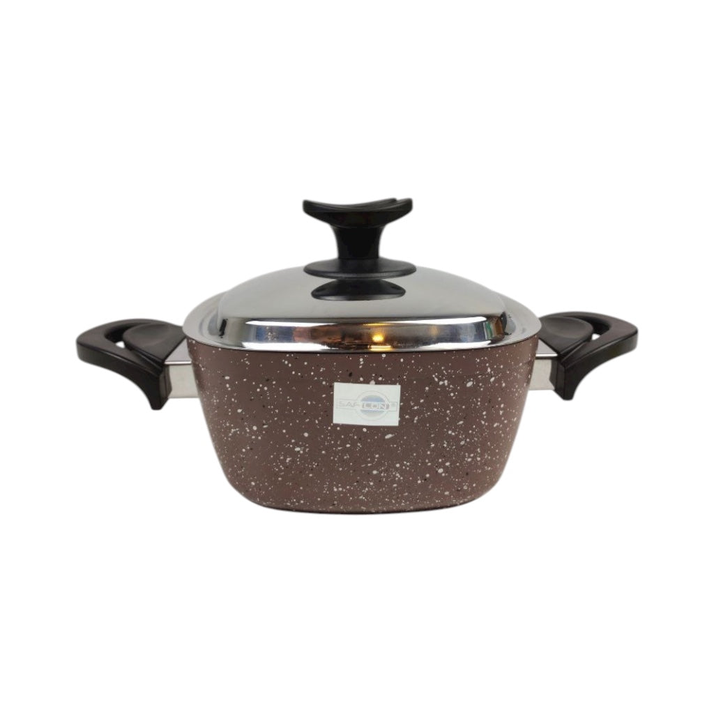 Saflon Non-Stick Granite Pot | Brown Casserole with Lid