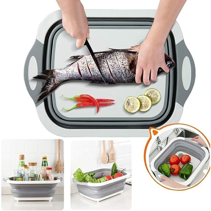 Plastic Cutting Board Dish Tub, Multifunction Foldable Dish Tub